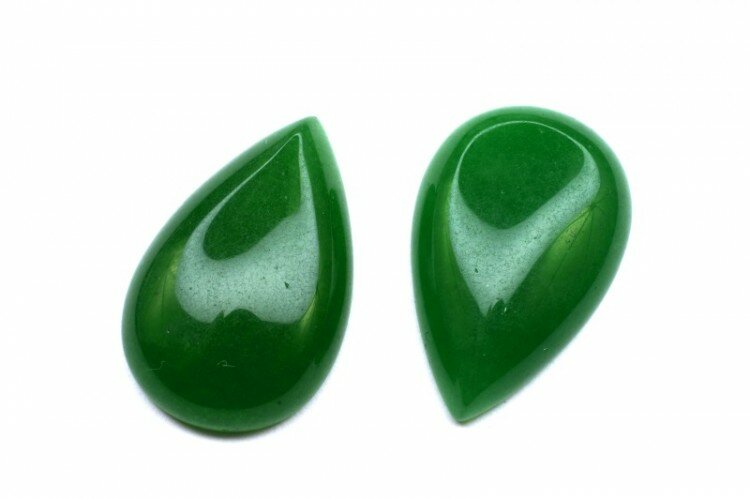 Кабошон капля 25х16мм, Нефрит, оттенок зеленый, 2015-002, 1шт