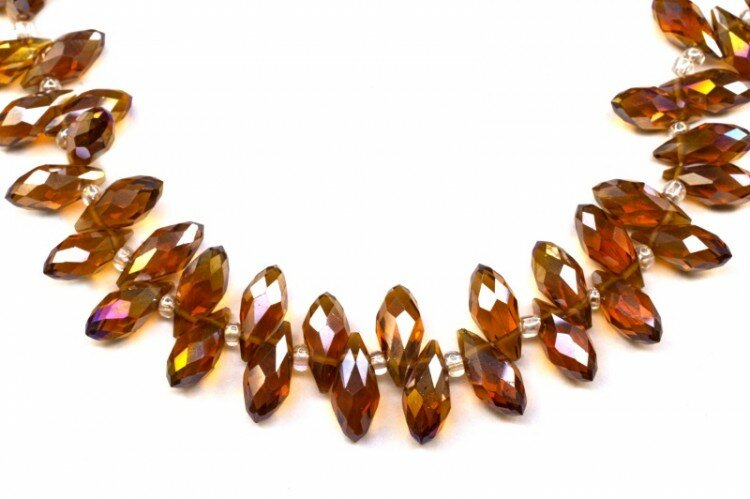 Бусина стеклянная граненая Капля 12х6мм, цвет коричневый, прозрачная, гальваническое покрытие, 503-057, 5шт