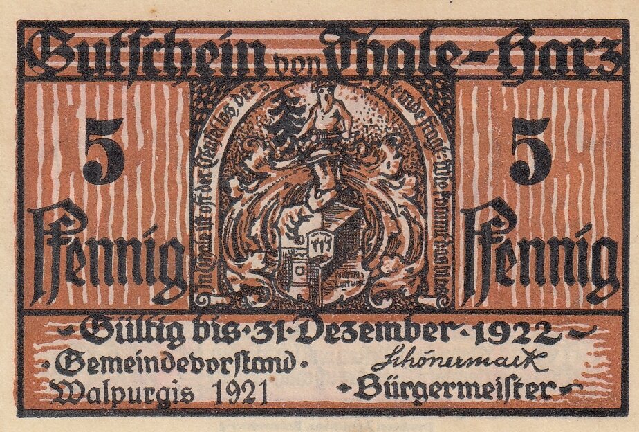 Германия (Веймарская Республика) Тале-ам-Гарц 5 пфеннигов 1921 г. (6)