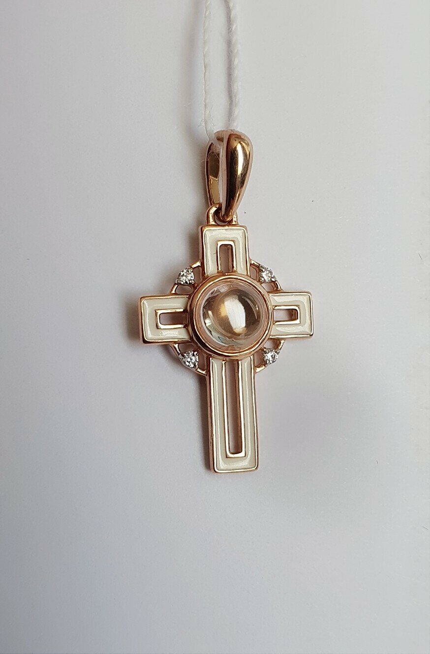 Подвеска, красное золото, 585 проба, эмаль, фианит