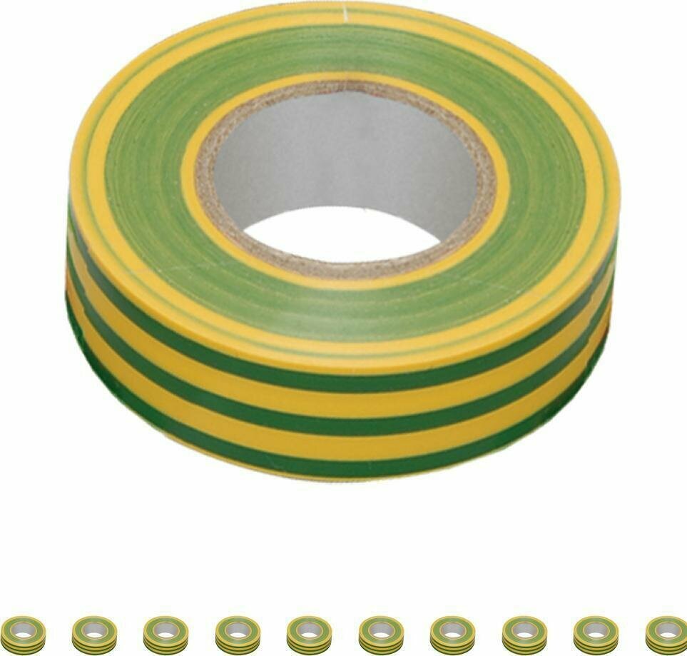 Изолента ПВХ IEK 19 мм 20 метров желто-зеленая (комплект из 10 шт)