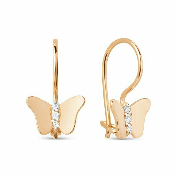 Серьги, красное золото, 375 проба, фианит