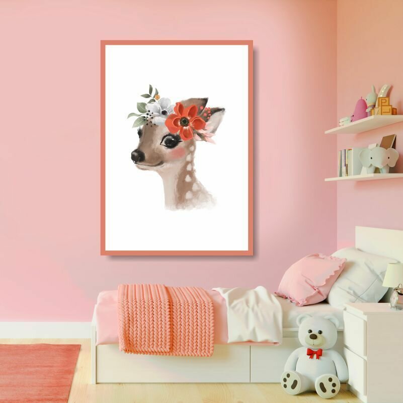 Постер Олененок С Цветами Для Детской Вертикальный 40х50 см в тубусе ПолиЦентр