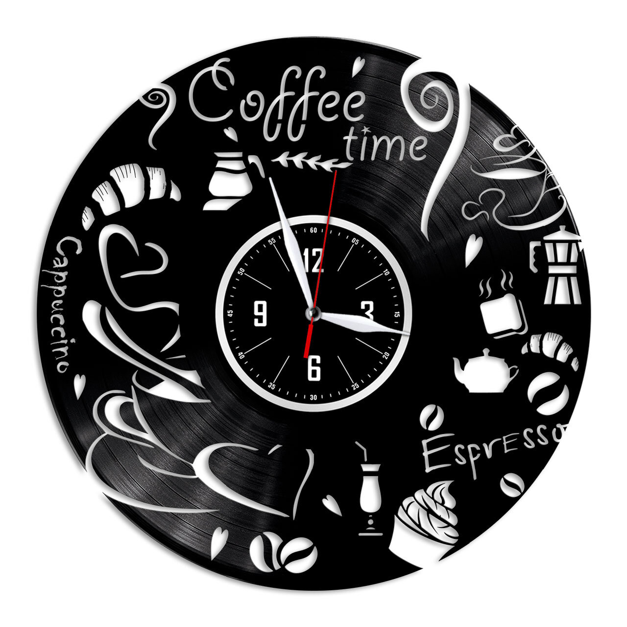 Coffe Time - настенные часы из виниловой пластинки, диаметр 30 см