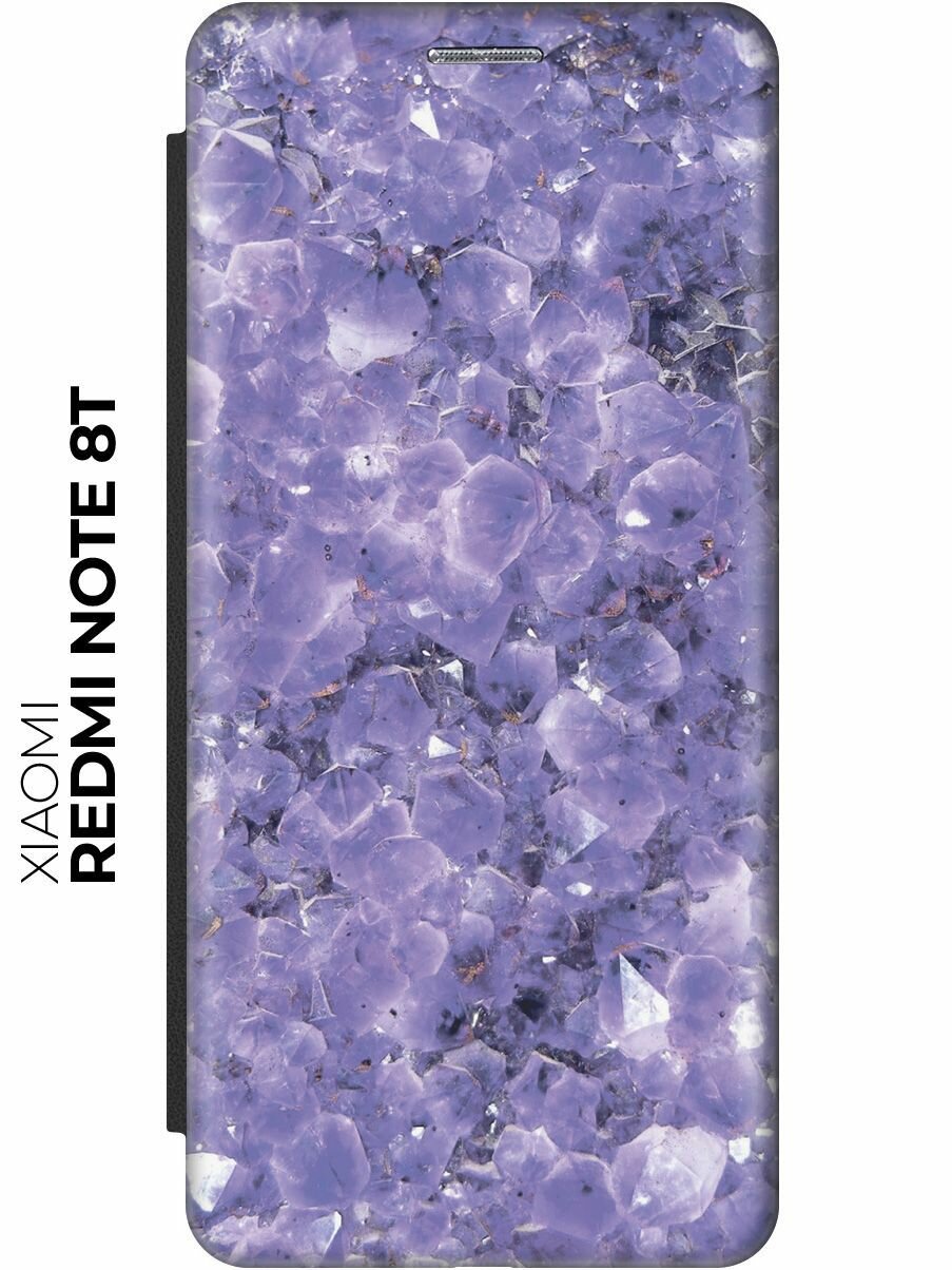Чехол-книжка Сиреневые камни на Xiaomi Redmi Note 8T / Сяоми Редми Ноут 8Т черный