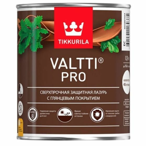 TIKKURILA VALTTI PRO лазурь сверхпрочная, защитная, глянцевая, бесцветный (0,9л)