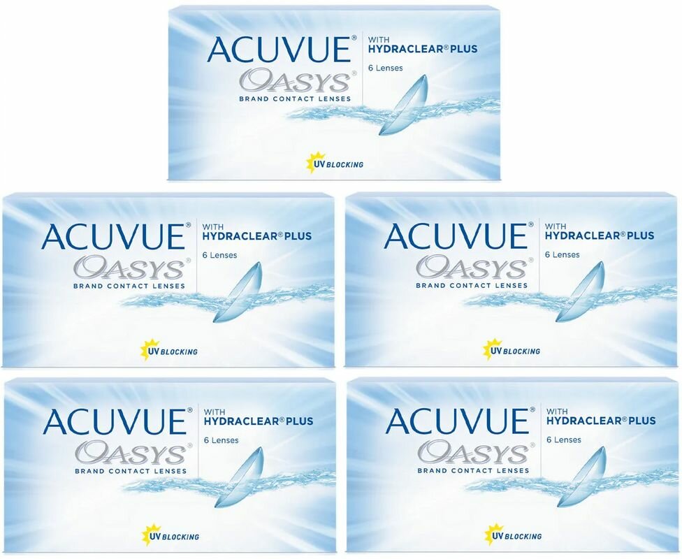 ACUVUE Oasys -5,00 / 14 / 8.8, 30 штук (5 пачек по 6 линз) ACUVUE Oasys with Hydraclear Plus (Акувью Оазис С Гидраклир Плас). Двухнедельные силикон-гидрогелевые контактные линзы