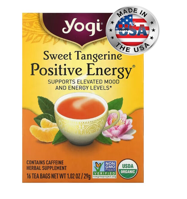 Yogi Tea, Positive Energy, сладкий мандарин, 16 чайных пакетиков, 29 г