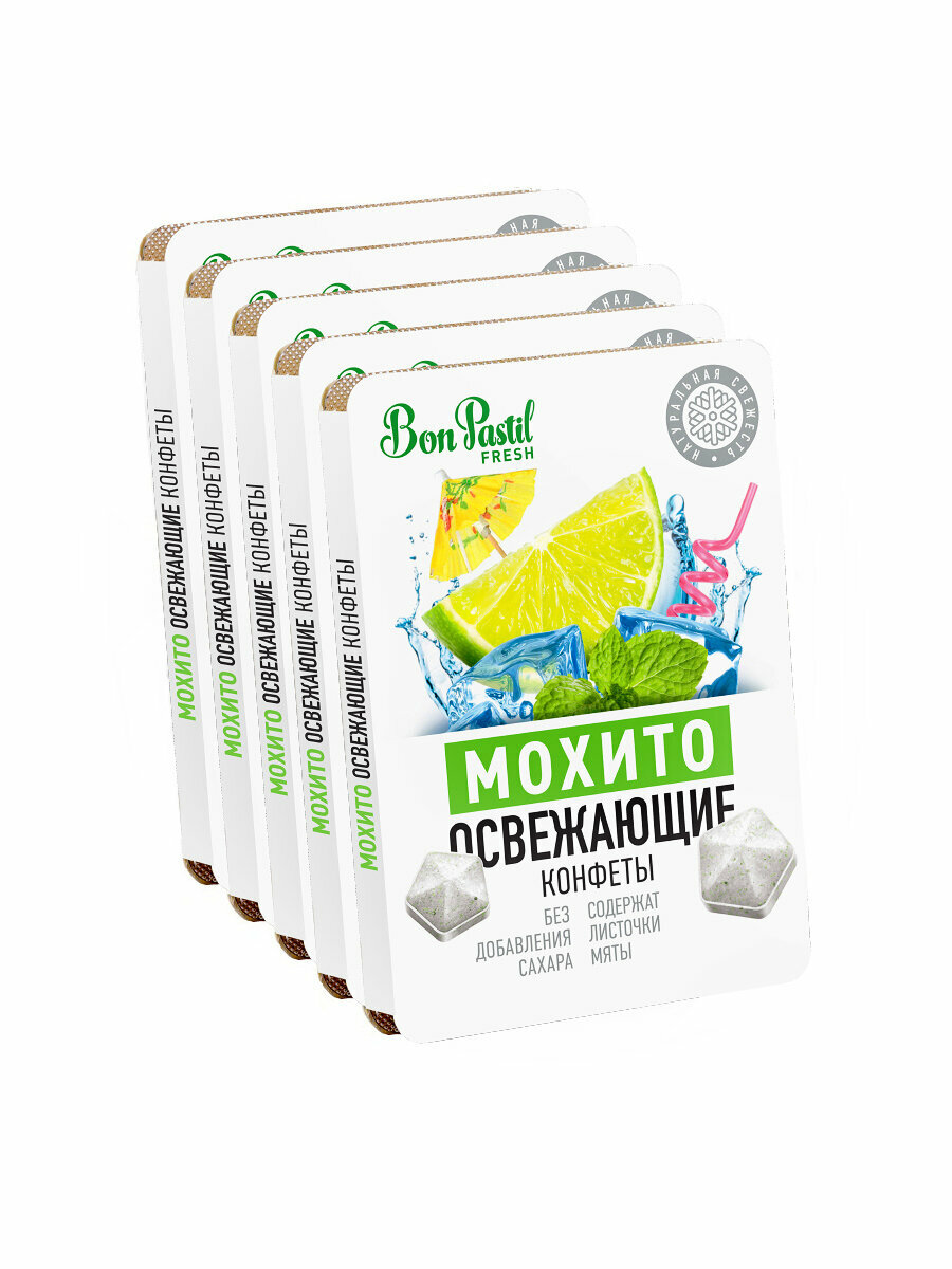 Конфеты Освежающие "Bon Pastil FRESH" без сахара Мохито, 5 штук по 12 г