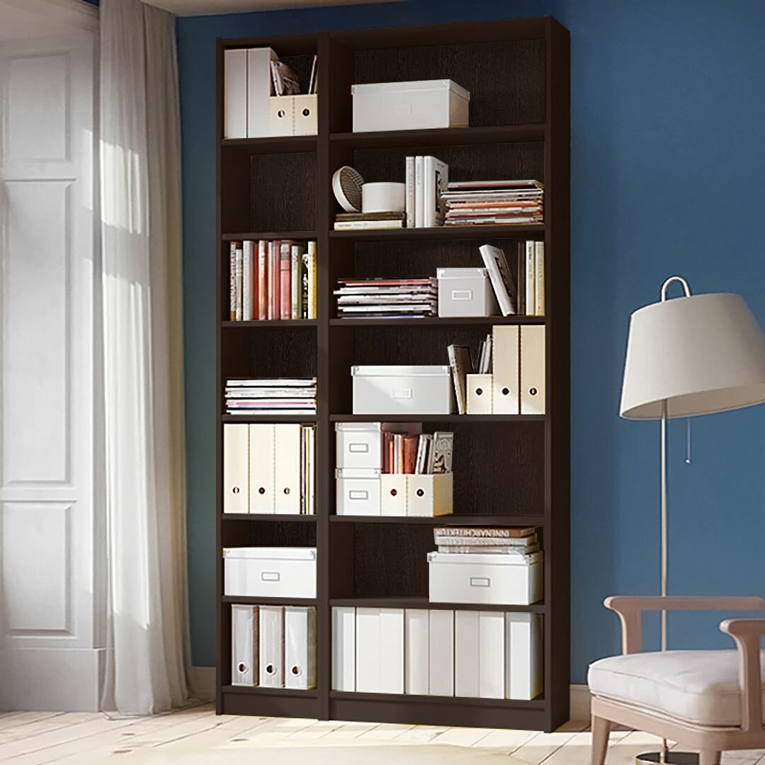 Стеллаж, 120х48х250см, деревянный Барни 02 С полками, Для книг, Напольный, ЛДСП венге цаво, FRESH мебель