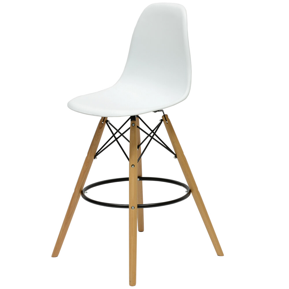 Стул Eames style STOOL MARKET белый, пластик, дерево, твердое сиденье, без подлокотников