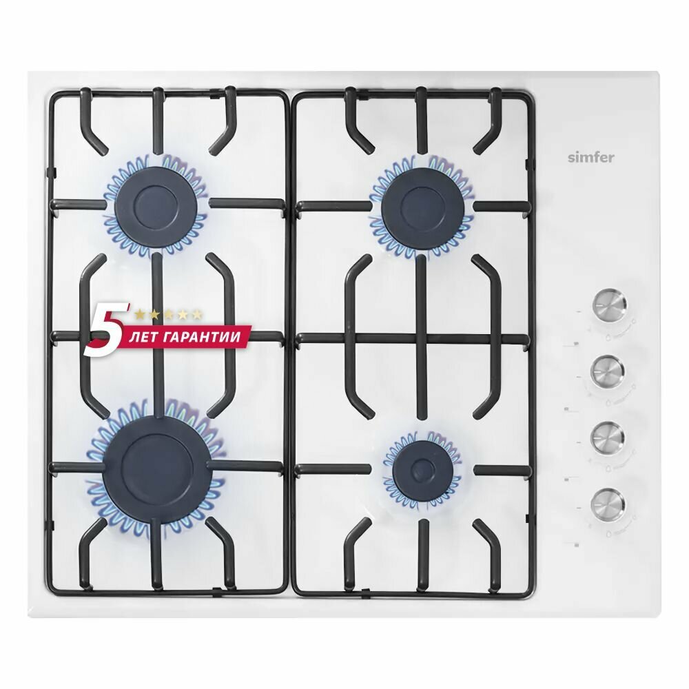 Газовая варочная панель Simfer H60Q40W570 (решётки LAMA, газконтроль, автоподжиг, белая)