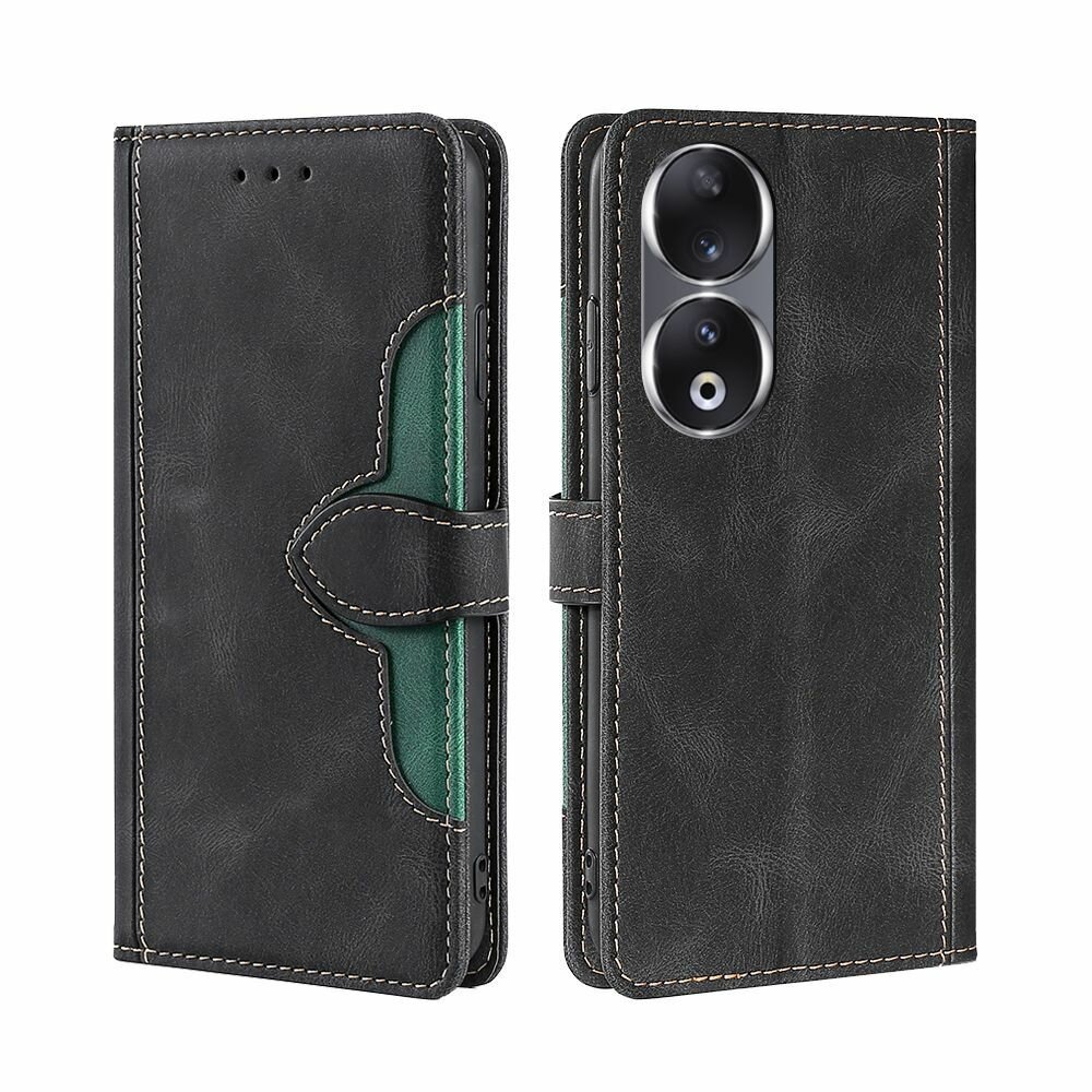 Чехол-книжка MyPads для Honor 90 / Хонор 90 5G, узор в сочетании с другим цветом (черный)