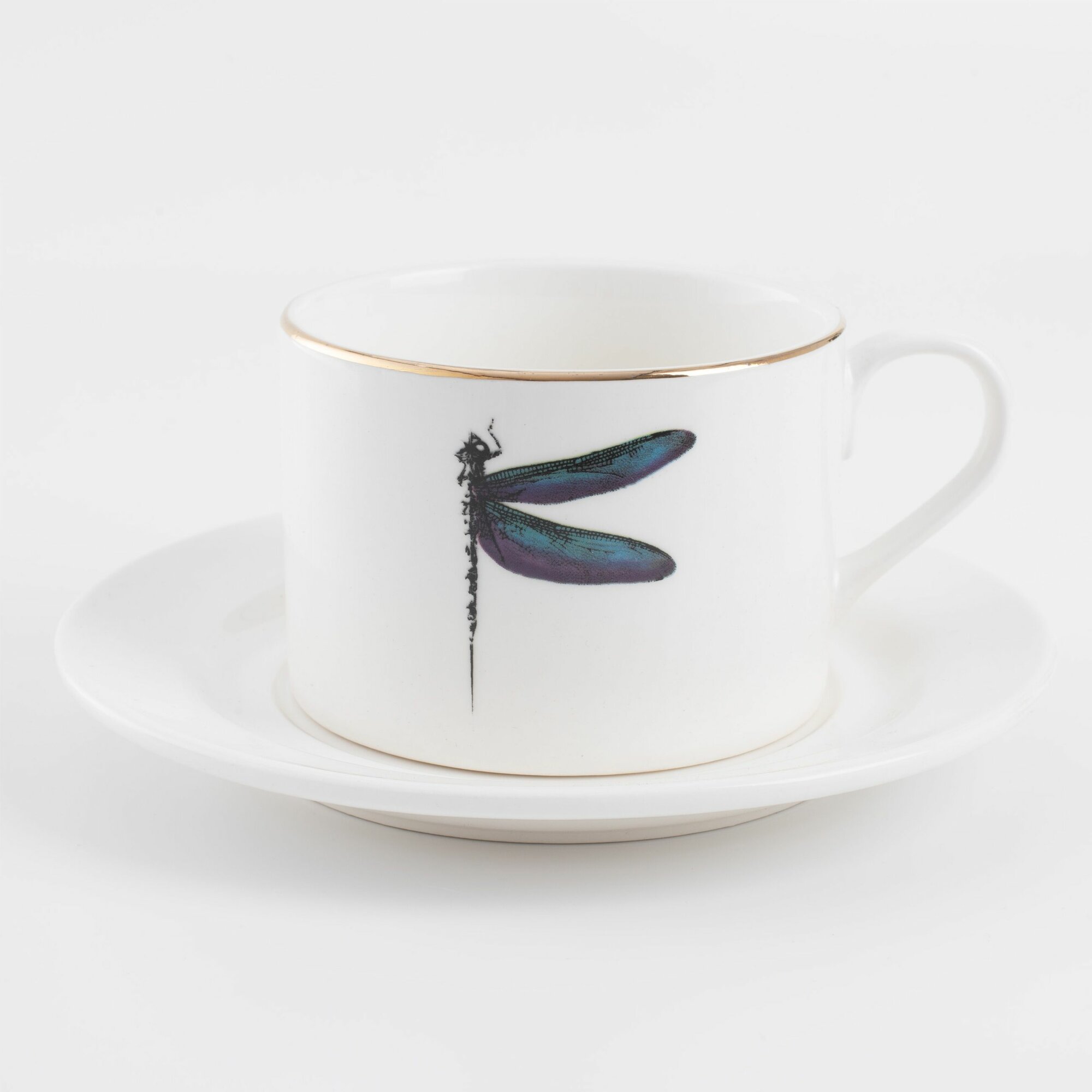 Пара чайная, 1 перс, 2 пр, 220 мл, фарфор N, золотистый кант, Стрекоза цветная, Symphony, Kuchenland