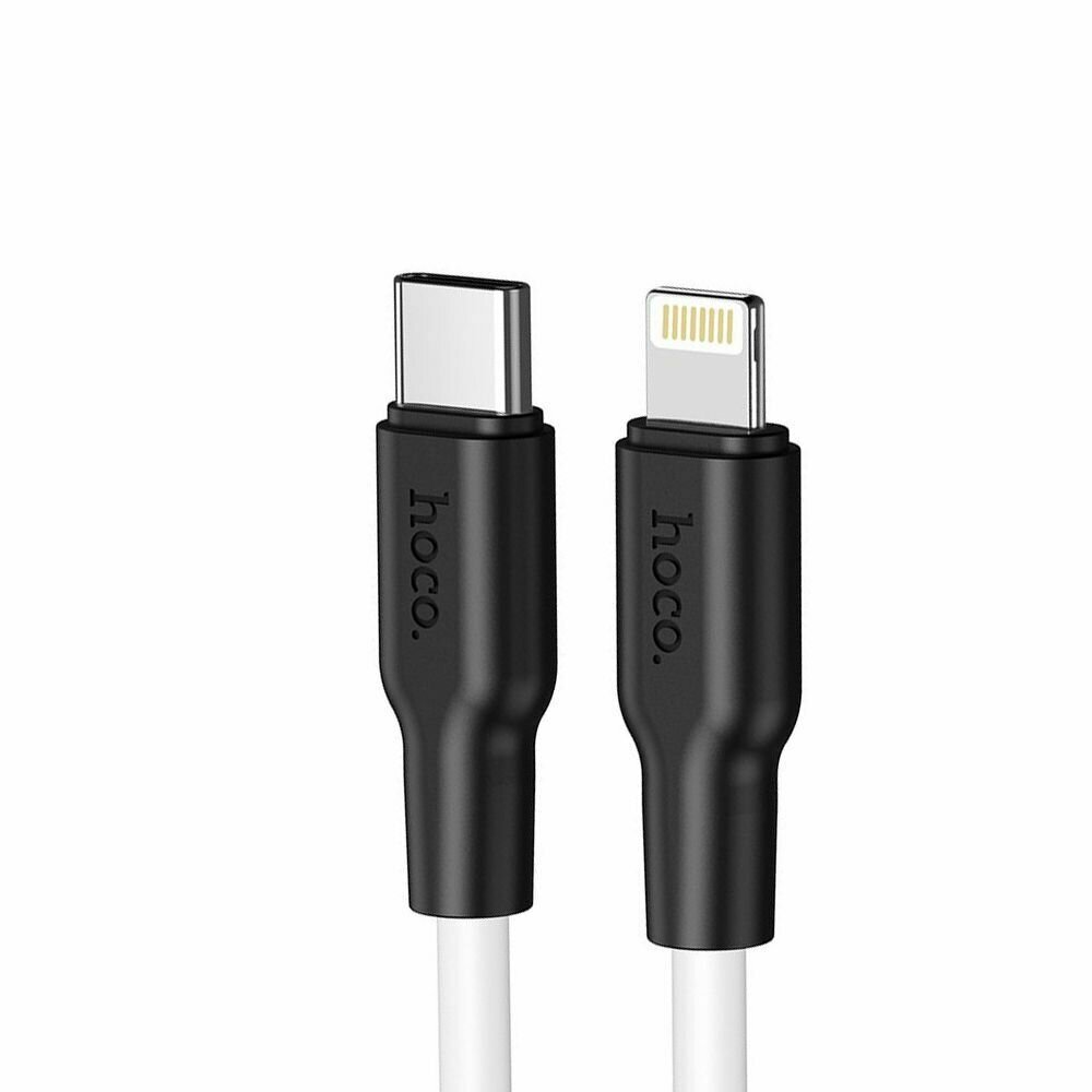 USB-C кабель HOCO X21 Plus Silicone Lightning 8-pin, 3А, PD20W, 1м, силикон (белый/черный)