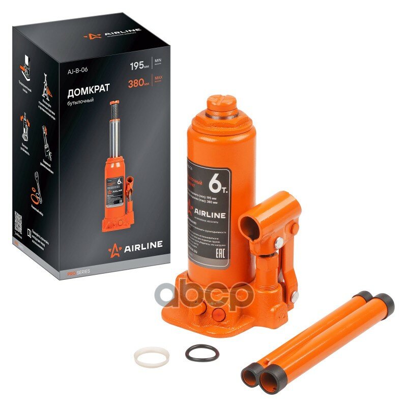 Домкрат бутылочный 6 т AIRLINE 200 - 405 мм в сумке AIRLINE арт. AJ-B-06