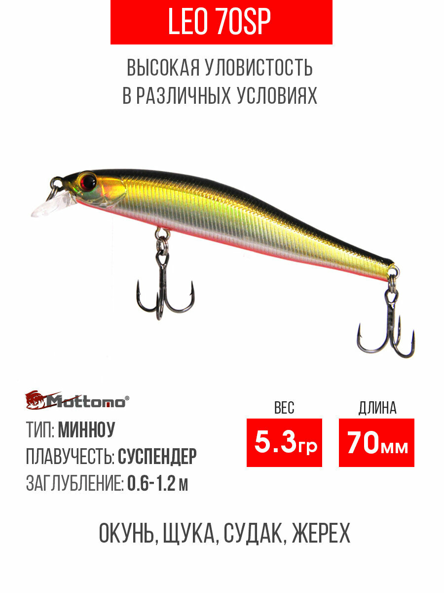 Воблер для рыбалки Mottomo Leo 70SP 5,3g минноу для спиннига, твичинга. Приманка на окуня, щуку, судака Fantastic Pearl