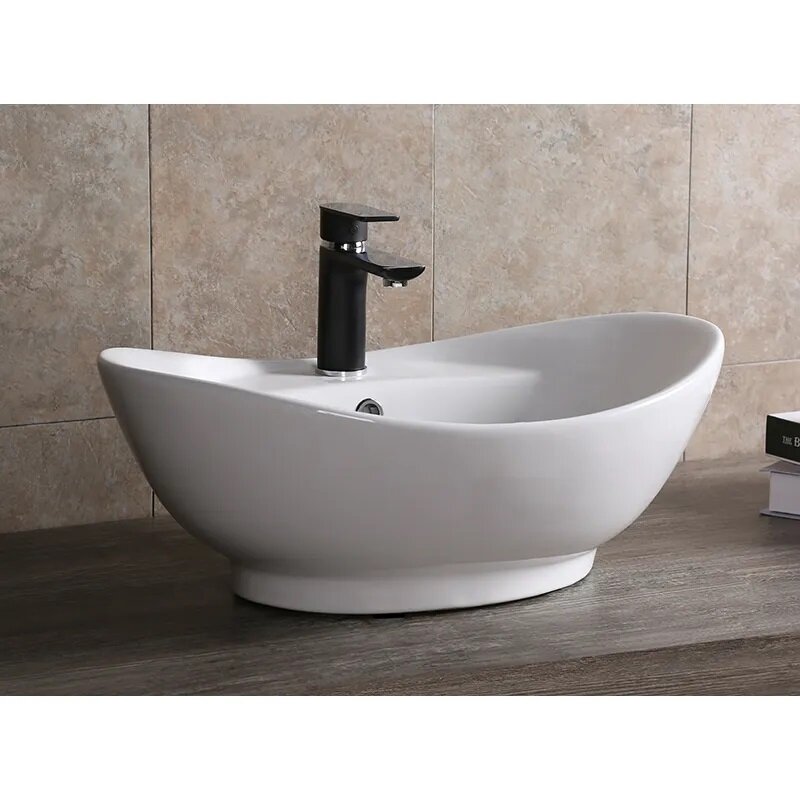 Раковина накладная Ceruttispa CR7003 овальная, с переливом, с отверстием под смеситель, белая, 60х39,5х22 см