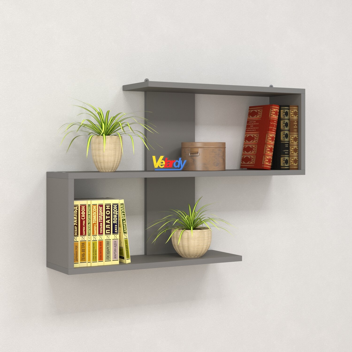 Полка настенная, универсальная, 2 секции, Velardy, "Reliable", 80x17x53 см, серый