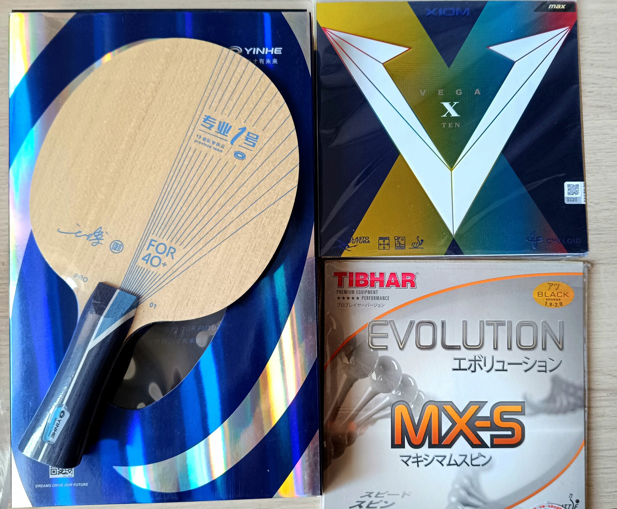 Профессиональная Ракетка ручной сборки - Основание Yinhe PRO 01 + Xiom Vega X + Tibhar evolution MX-S (Атакующая)