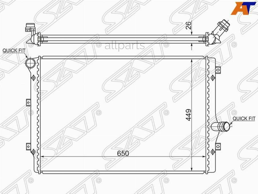 SAT VW0004-T Радиатор Audi A3 03-13 / Skoda Octavia 04-13 / Volkswagen Golf 03-16 / Jetta 05-19 / Passat 05-11 /