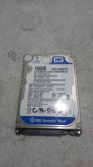 Жесткий диск 2.5" 160Gb Sata WD Scorpio Blue WD1600BPVT