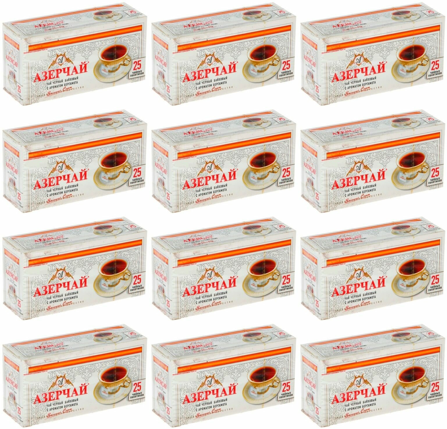Азерчай Чай черный байховый С ароматом бергамота, 50 г, 12 уп