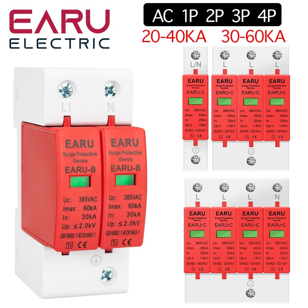 EARUELECTRIC Молниезащитный фильтр 1P 2P 3P 4P 2P, 30-60KA