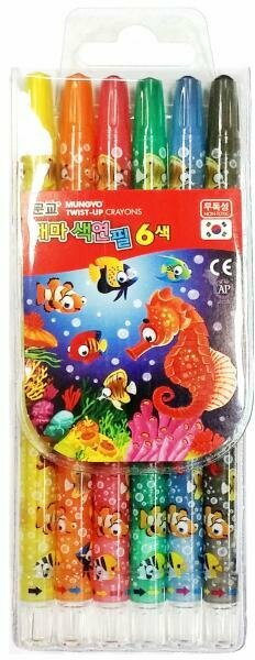 Mungyo Набор восковых мелков с выдвижным стержнем, 6 цветов, диамтер стержня 5.8мм