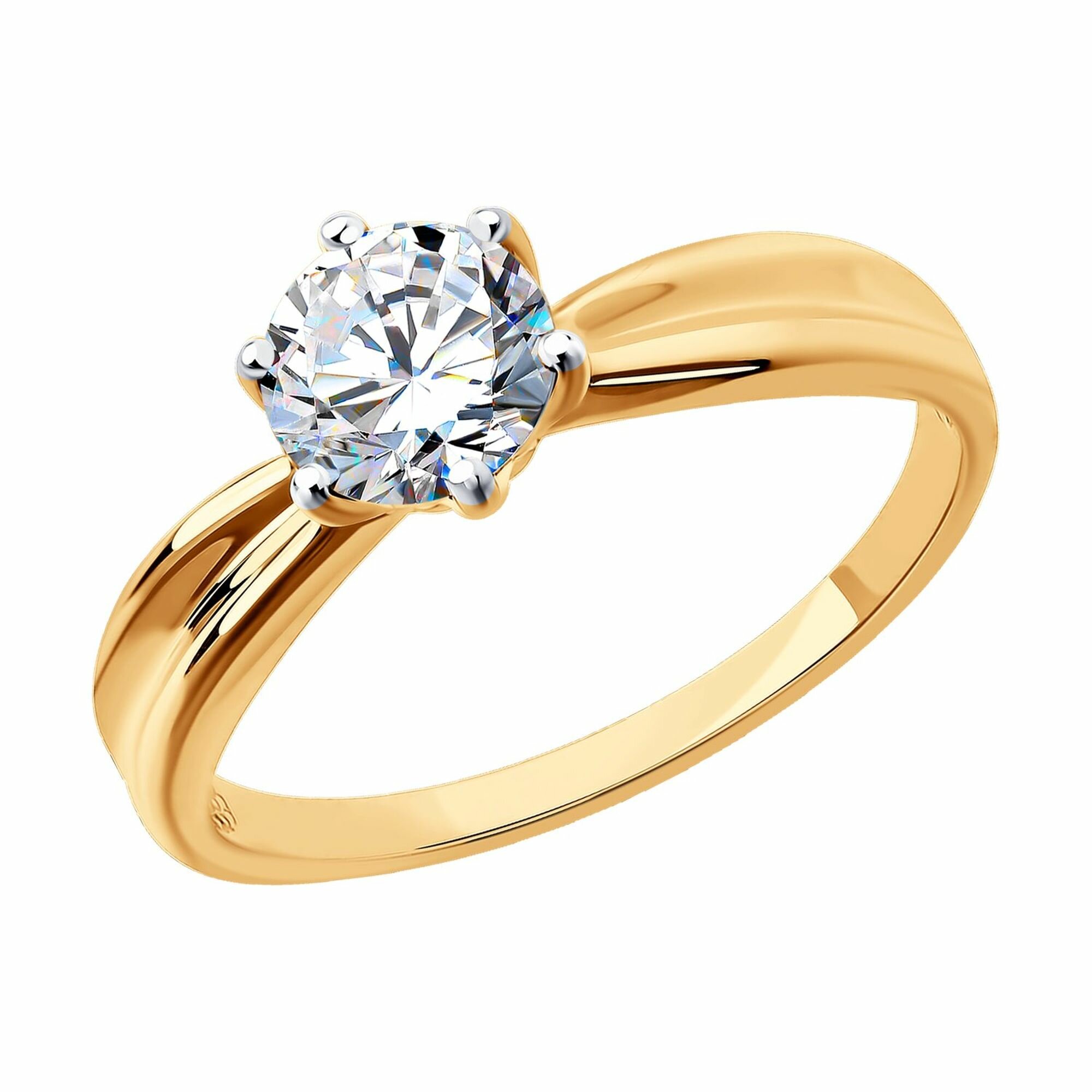 Кольцо помолвочное, красное золото, 585 проба, фианит