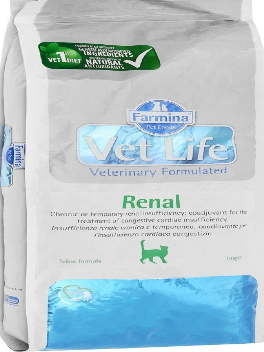 Farmina Корм сухой Vet Life Cat Renal для взрослых кошек при почечной недостаточности 10 кг