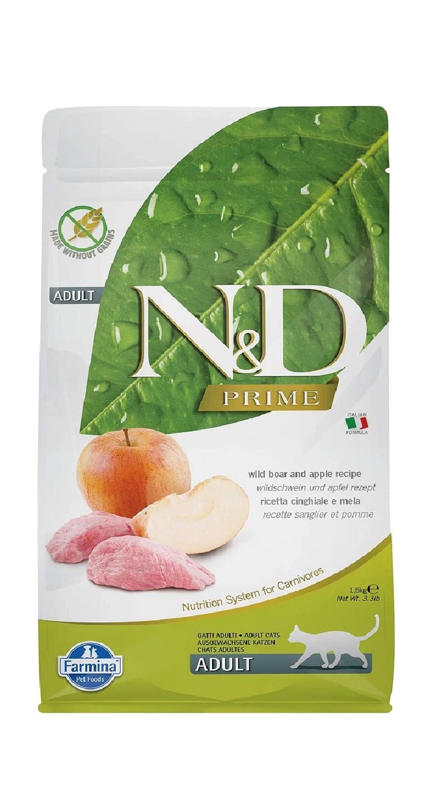 Farmina Корм сухой N&D Prime Cat Boar & Apple Adult кабан с яблоком для взрослых кошек 1,5 кг
