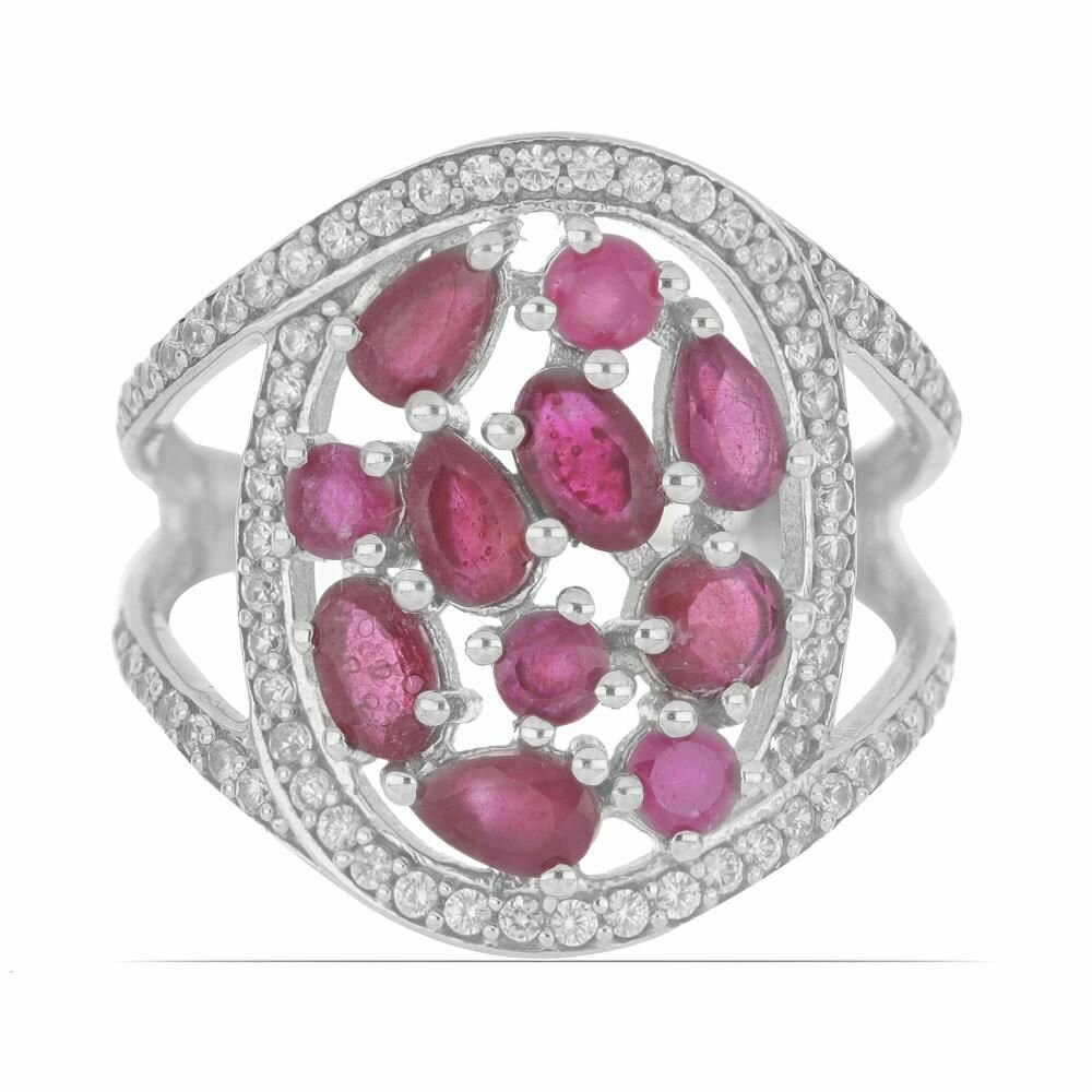 Кольцо, серебро, 925 проба, родирование, рубин, циркон