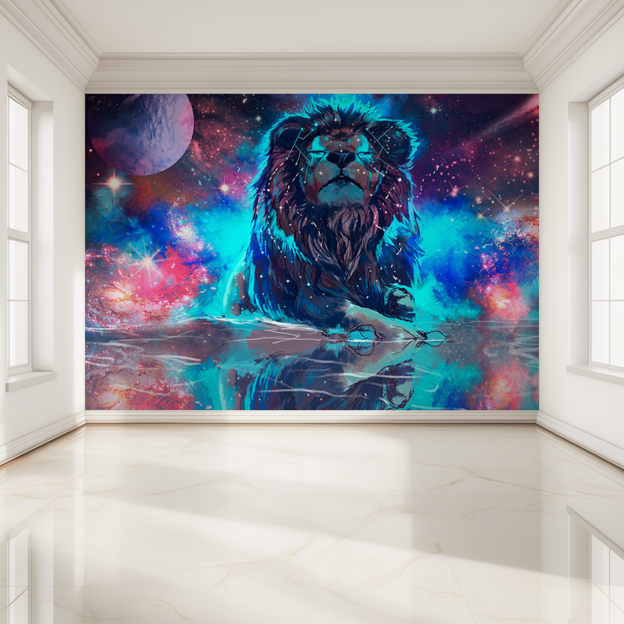 Фотообои 3д на стену "Созвездие льва", флизелиновые 400х270 см на кухню, спальню, зал, в детскую