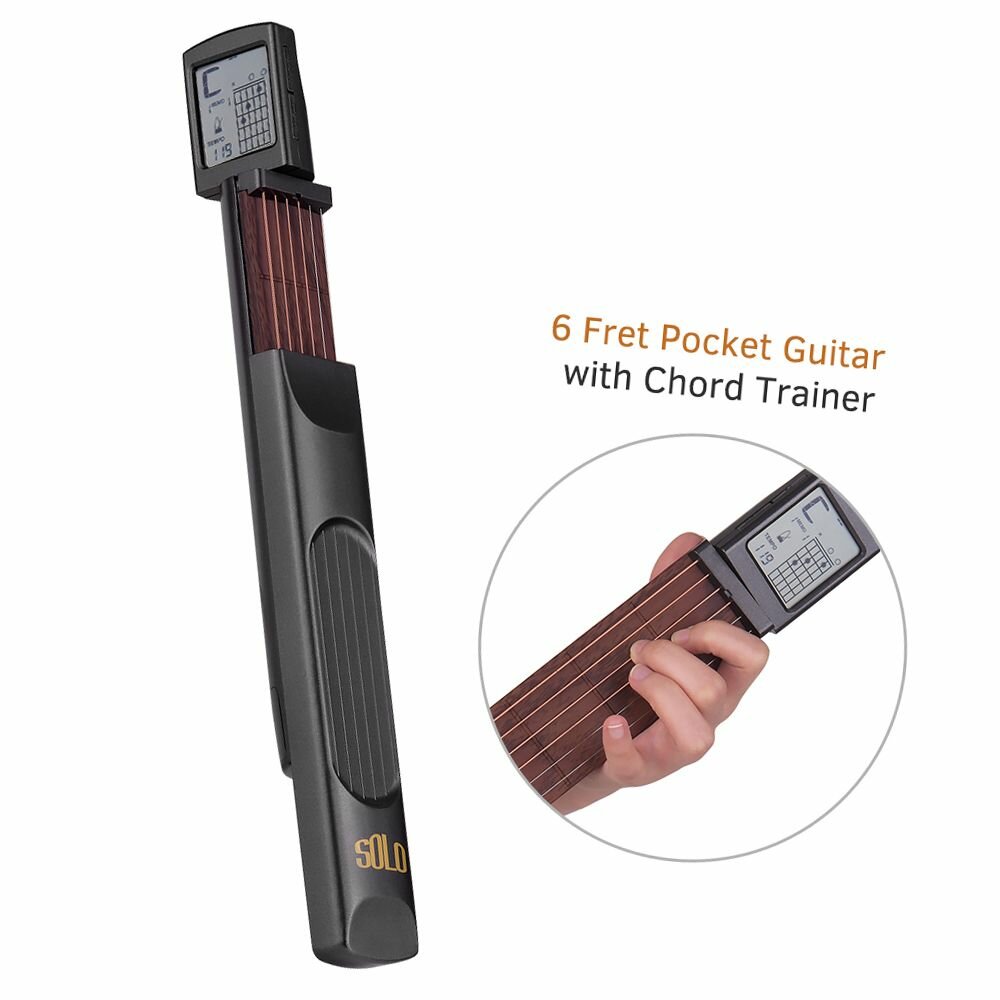 6-струнный карманный гитарный тренажер для аккордов для начинающих, 6 ладов с вращающимся экраном таблицы аккордов, гаджет для занятий на народной гитаре для практики аппликатуры