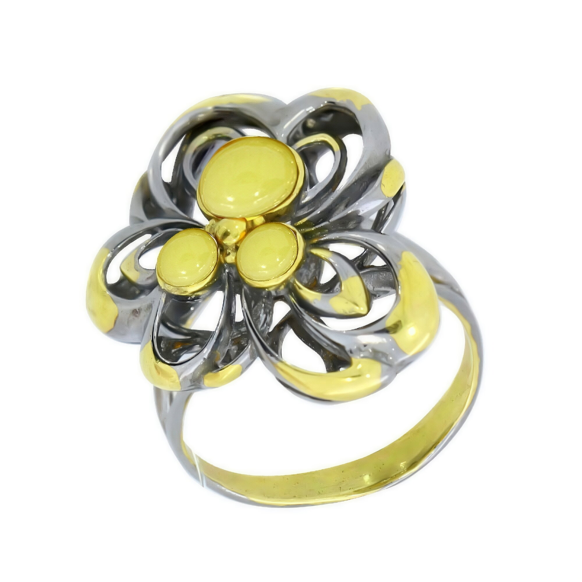 Перстень, серебро, 925 проба, янтарь