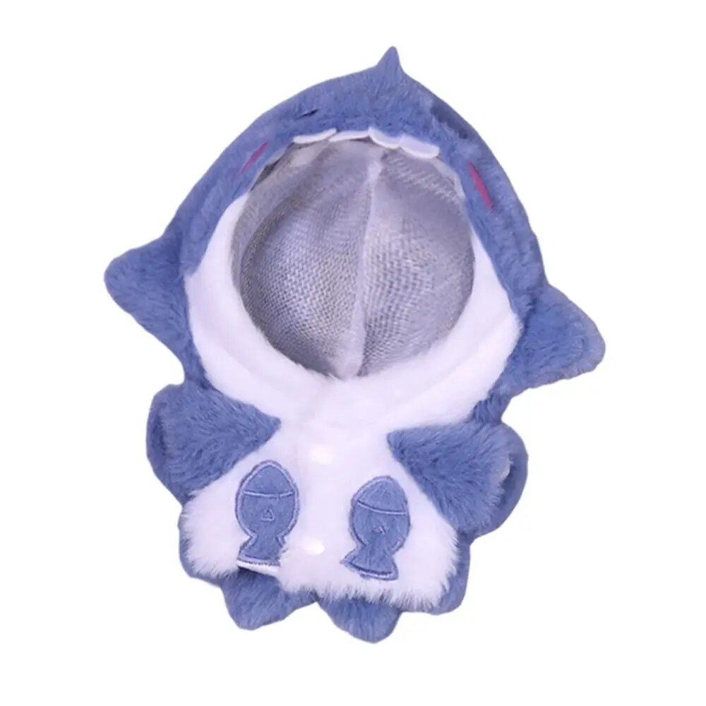 Пальто с акулой для куклы 20 см, плюш, розовый, синий