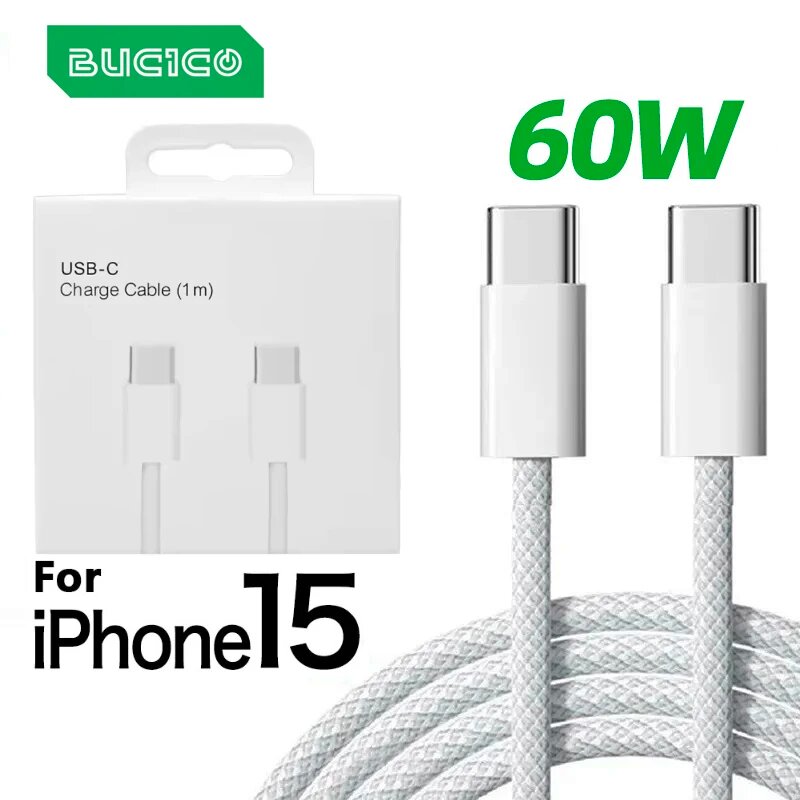 PD 60 Вт USB C to C Кабель для быстрой зарядки 25 Вт для iPhone 15 Pro Plus MAX iPad Macbook Dual Type C Data Line с розничной коробкой 2 м