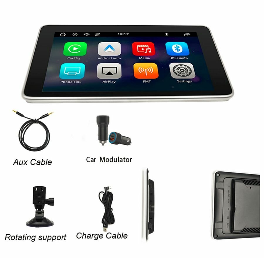 Беспроводной автомобильный мультимедийный плеер с CarPlay и Android Auto, 7.5-дюймовый экран, двойной Bluetooth, портативный планшет