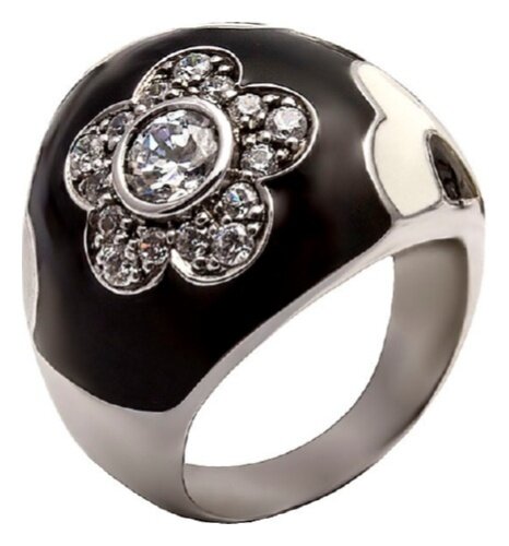 Кольцо широкое, серебро, 925 проба, родирование, фианит, эмаль