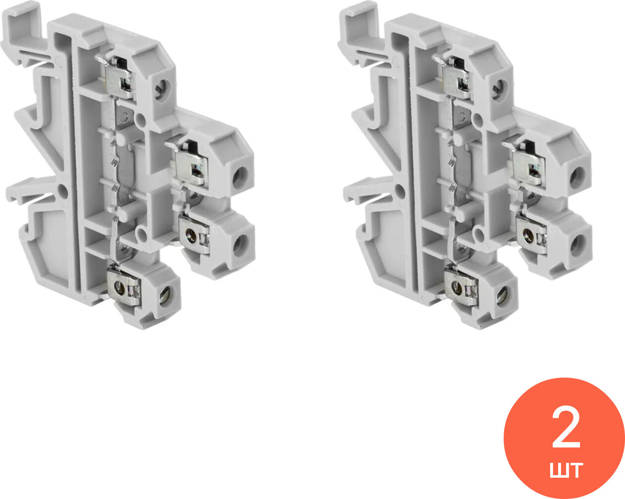 Клемма для проводов EKF / ЕКФ PROxima JXB-4/35 винтовая двухуровневая, огнестойкий полиамид, 32А, серая, 1шт. / зажим (комплект из 2 шт)