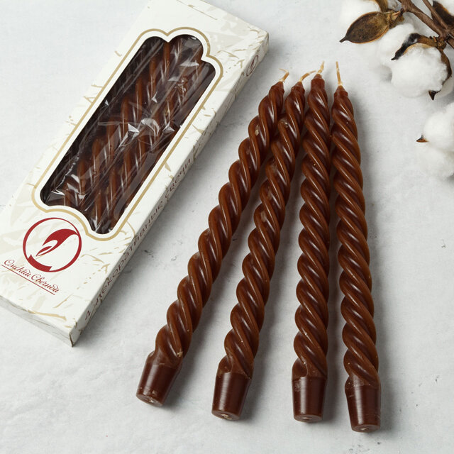 Свечи витые 24.5 см, 4 шт, коричневые, Омский Свечной, 008443-свеча