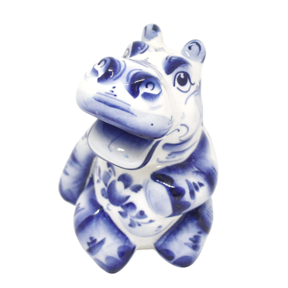 Фарфоровая фигурка ручной работы "Бегемот Болтун", (Гжель)