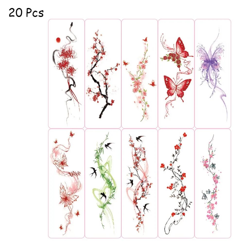 20 шт. модные цветочные временные татуировки блестящие водонепроницаемые татуировки на руку бабочка временные татуировки наклейки для женщин