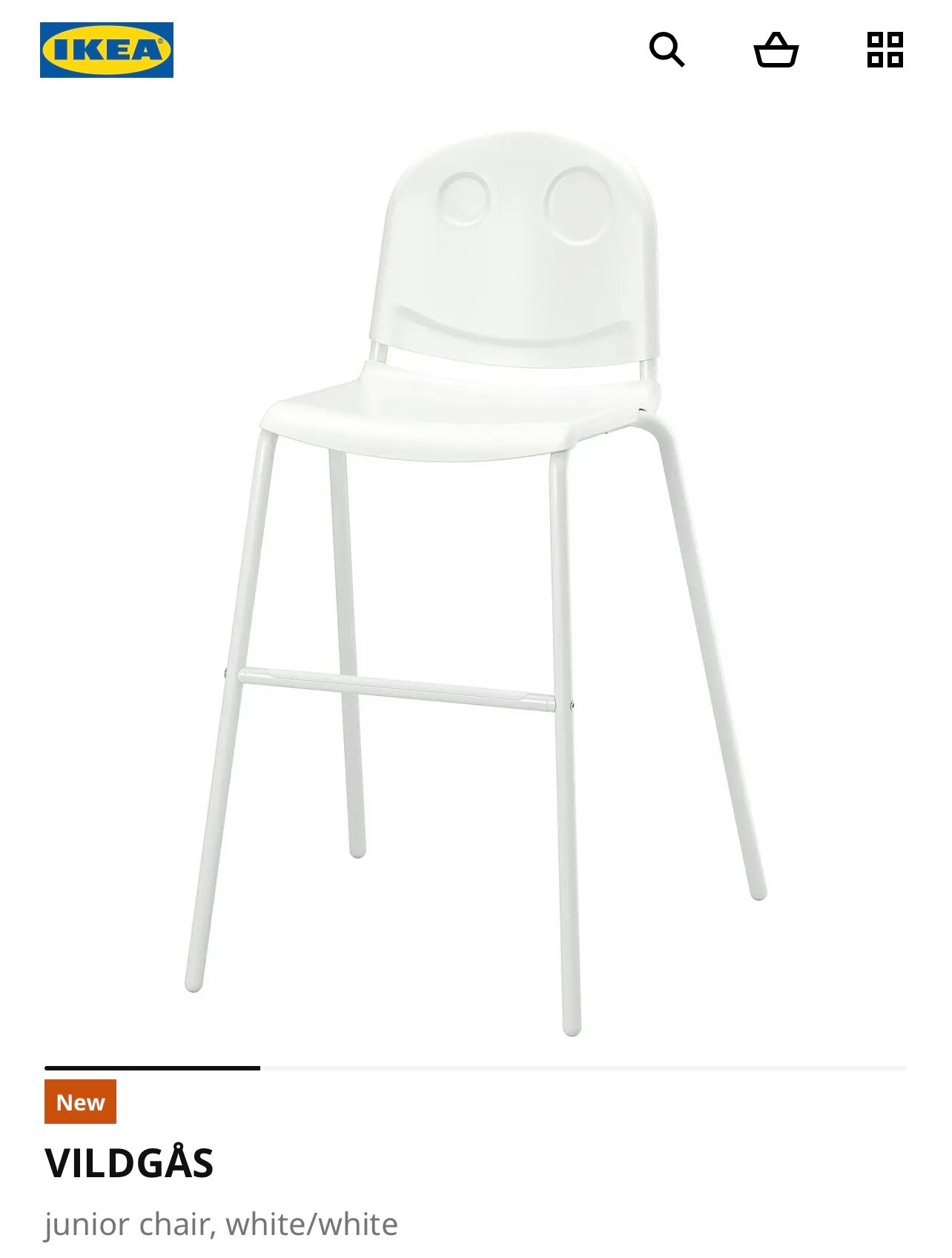 Детский стул VILDGÅS IKEA, для кухни, белый/белый, металл/пластик
