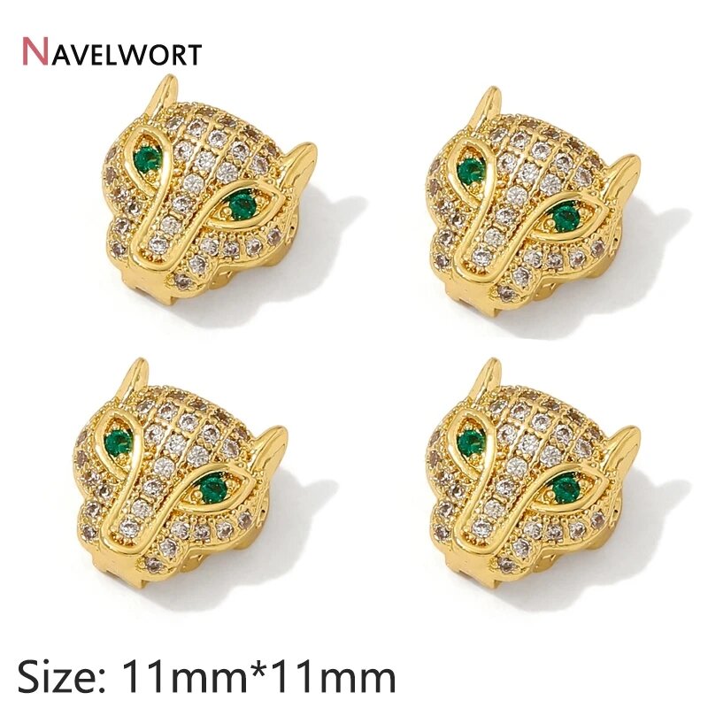 Позолоченные металлические бусины голова леопарда NAVELWORT 4 штуки 1 pieces, 18K gold plated