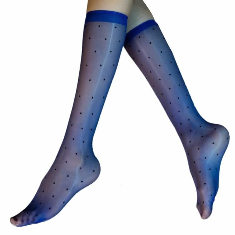 Тонкие чулки в горошек для вечеринок, Синий