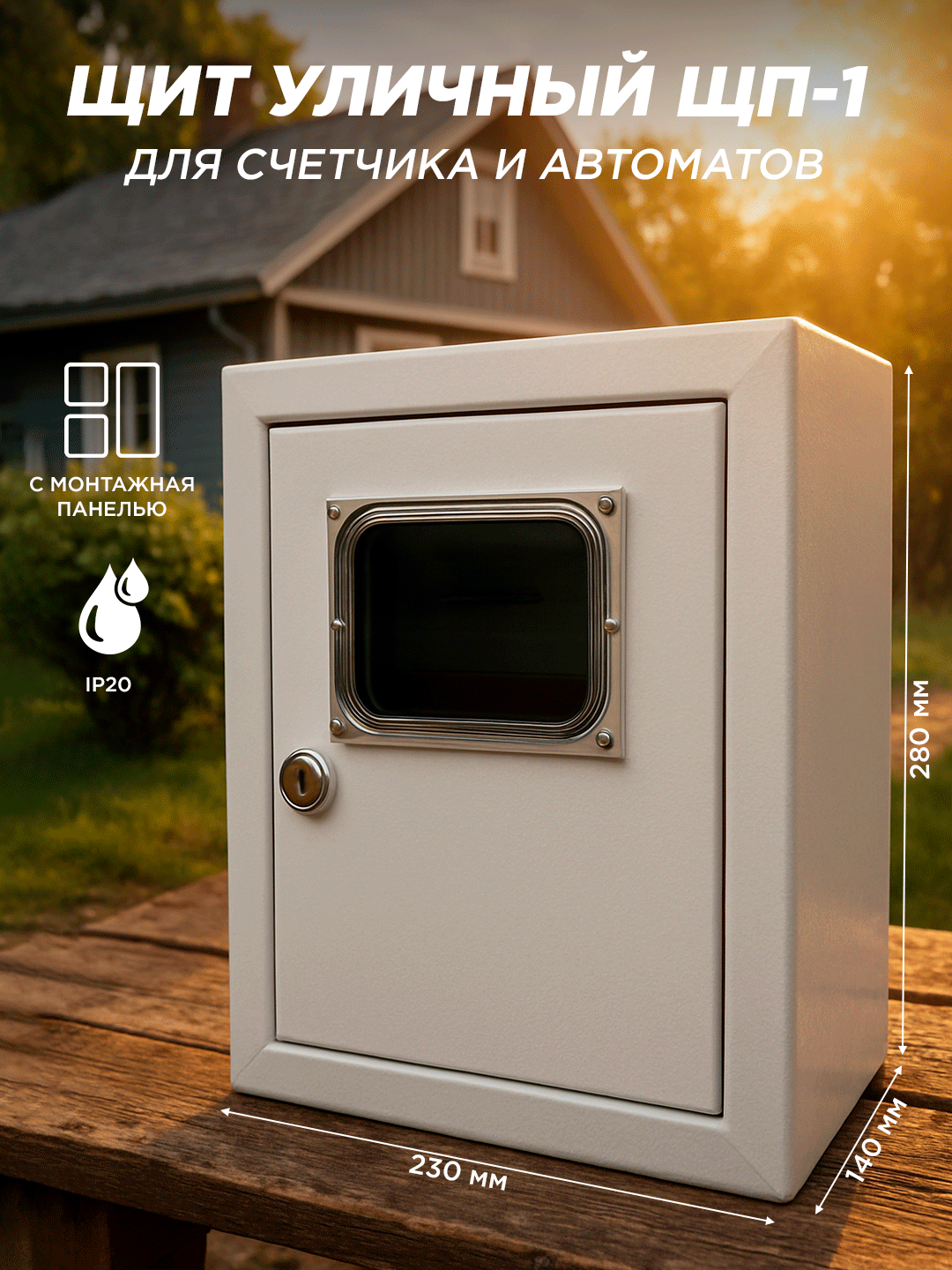 Щит под электрический счетчик ЩП-1 280х230х140 с монтажной панелью с окошком IP20