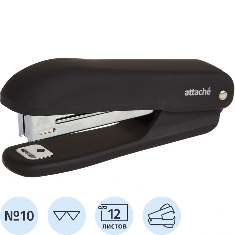 Степлер Attache Comfort  до 12 лист, soft touch покрыт, черн,№10 антистеп