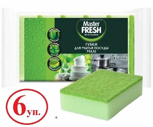 Губки для посуды, Мастер Фреш, Макси, 5 шт, 6уп.